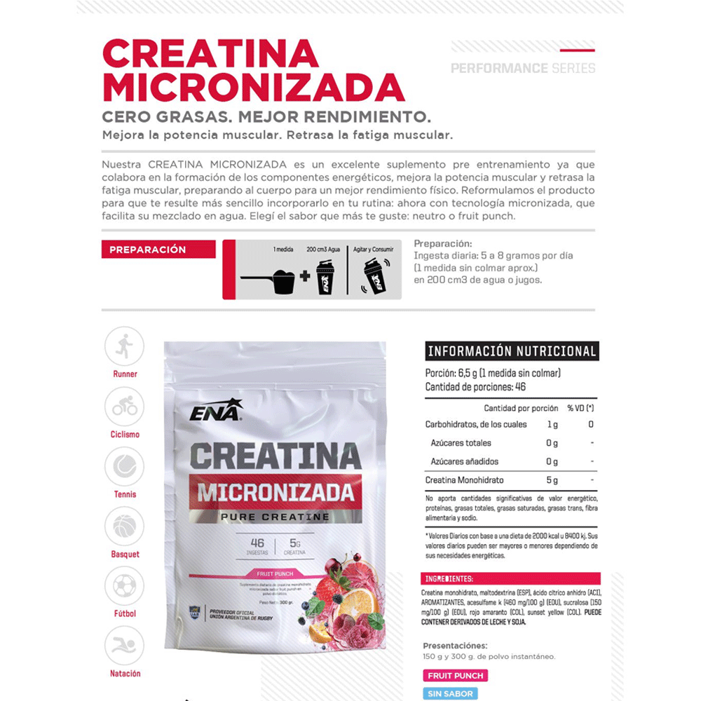 Creatina Micronizada Fruit Punch ENA 300g - Farmacias Vilela