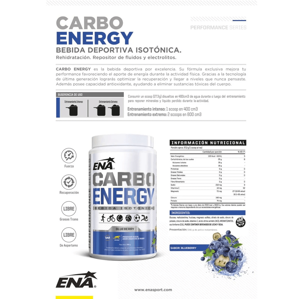 Bebida Isotónica Carbo Energy Blueberry ENA 540g - Farmacias Vilela