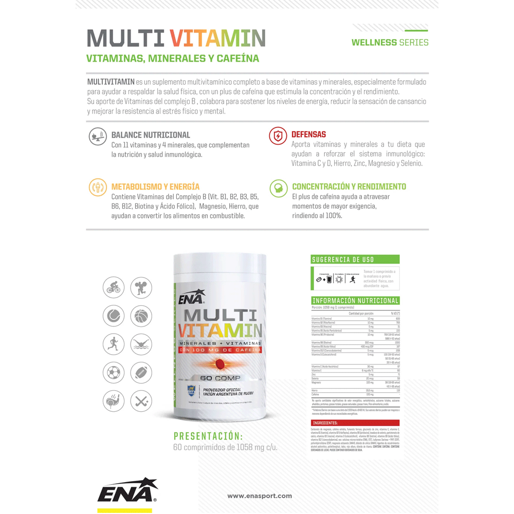 Suplemento Multivitamin ENA 60 Comprimidos - Farmacias Vilela
