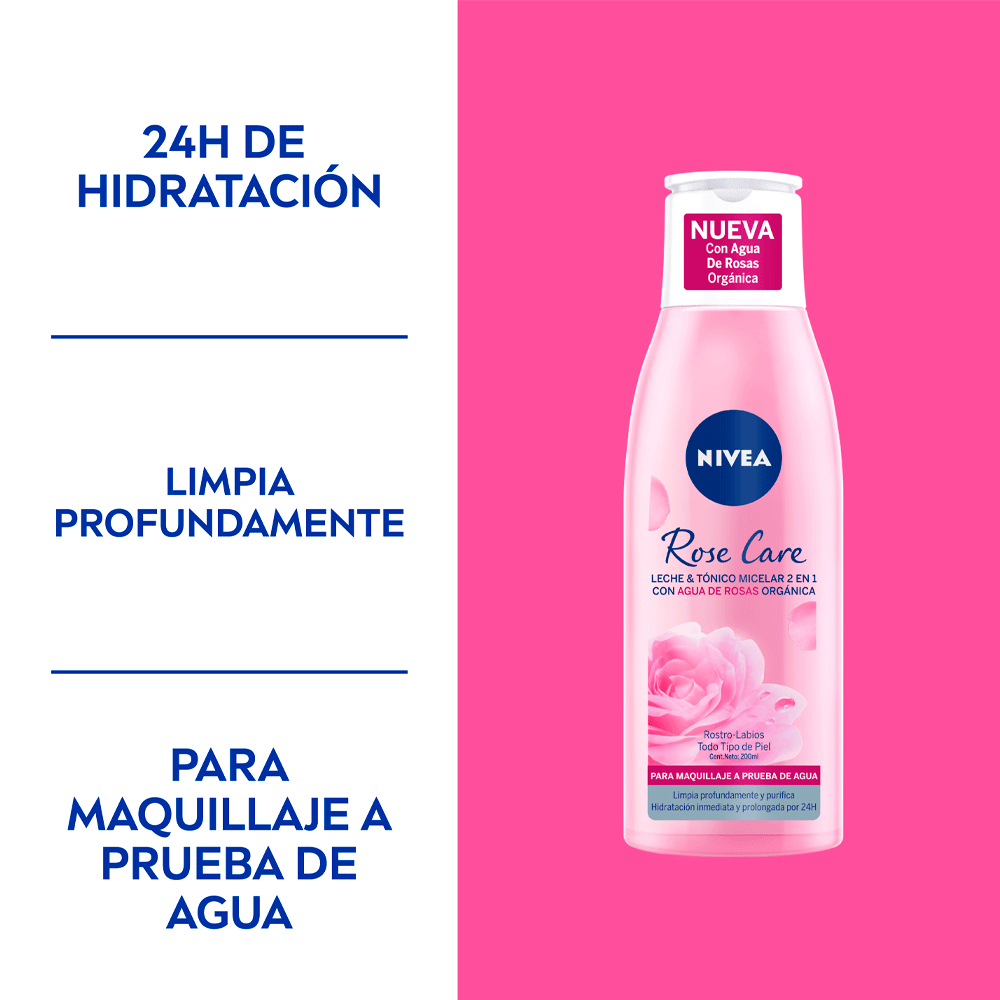 Leche y Tónico Micelar Rose Care 2 en 1 Nivea 200ml - Farmacias Vilela